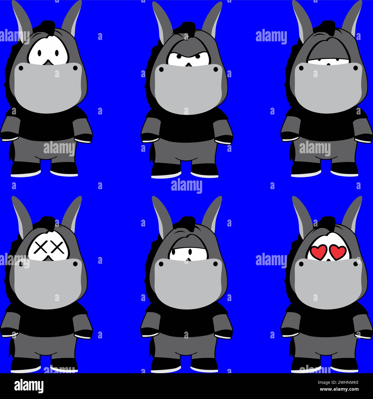 funny chibi donkey child cartoon expressions collection set pack in ...