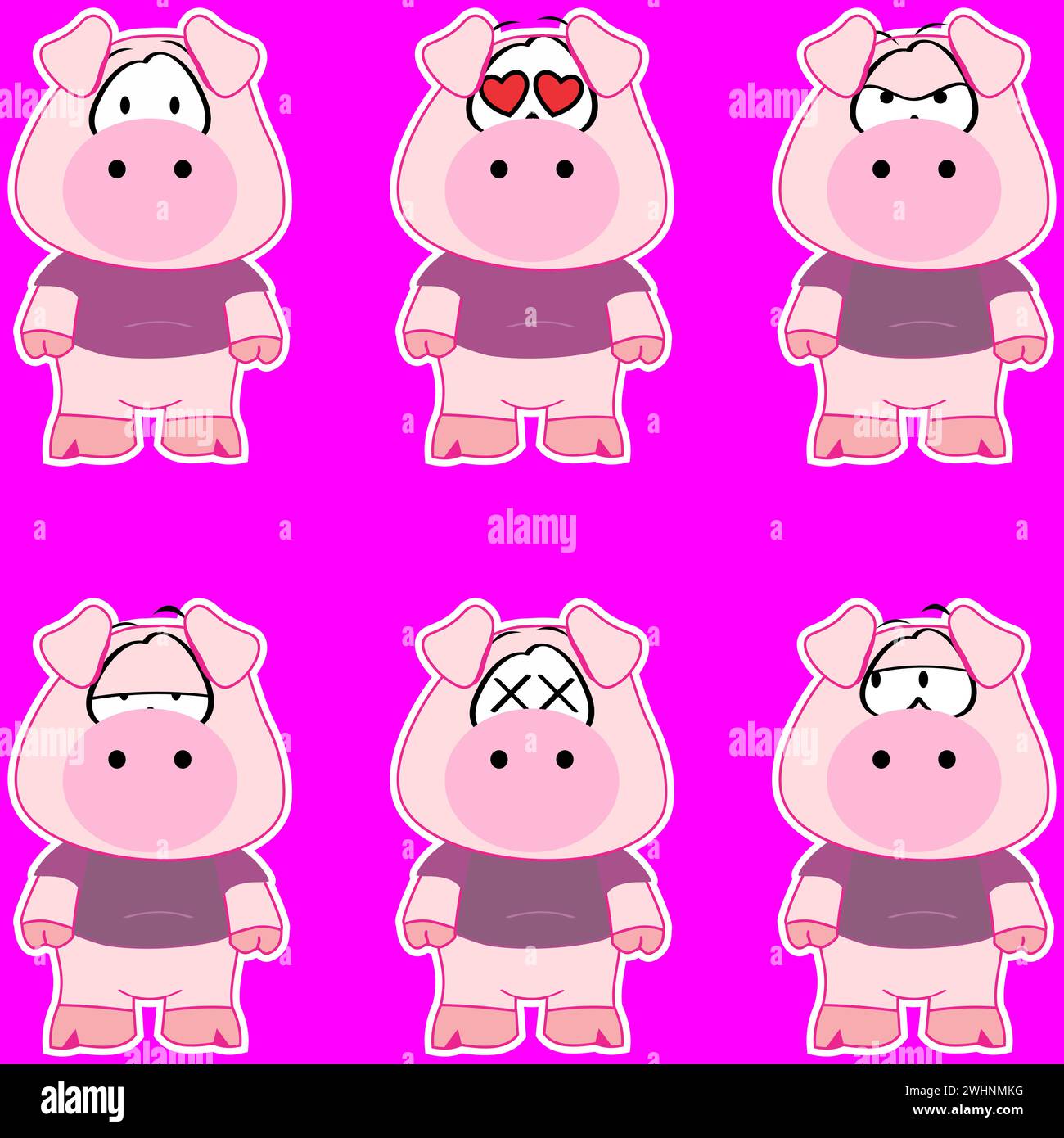 funny chibi piggy child cartoon expressions collection set pack in ...