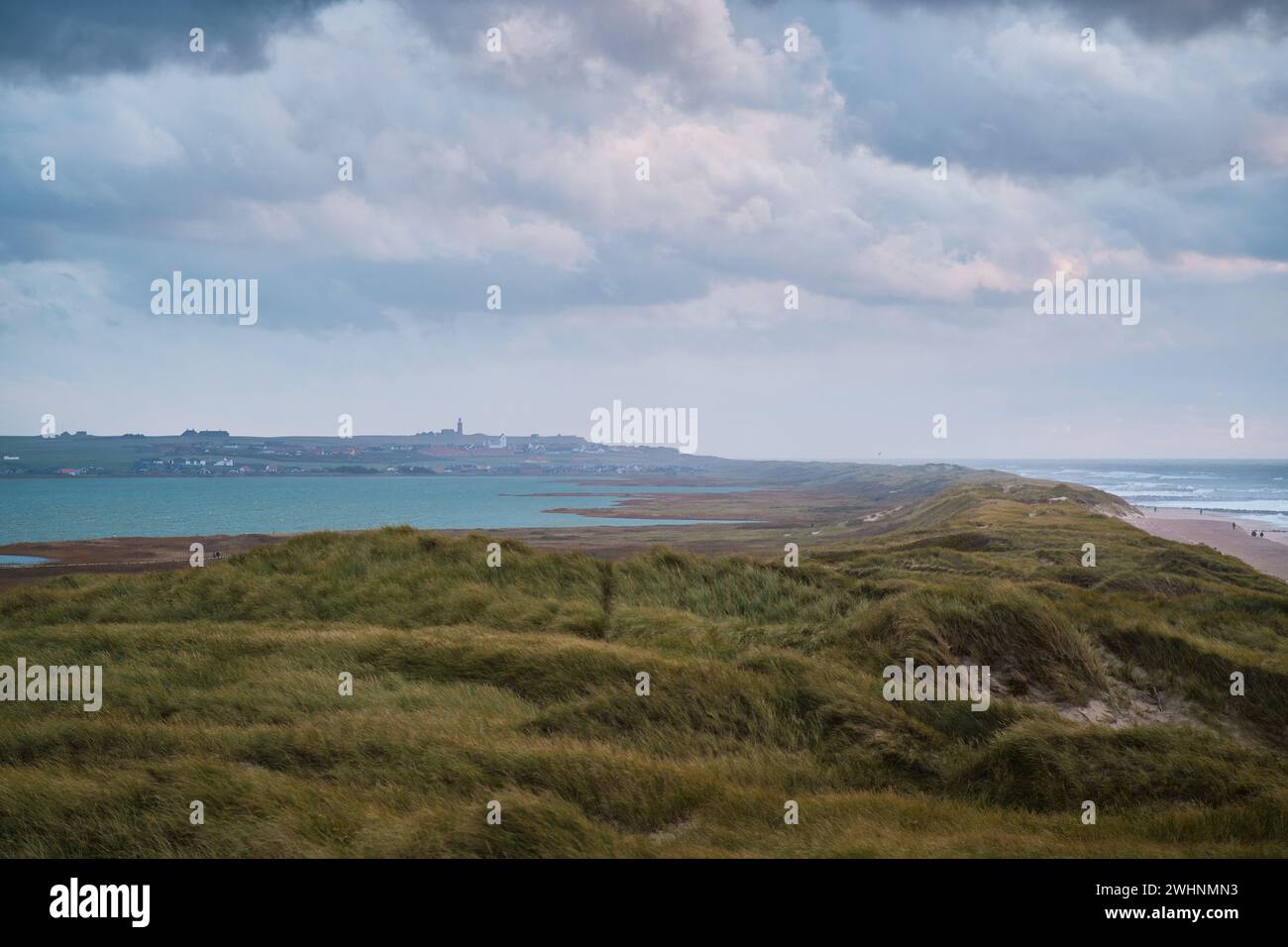 A view over the dunes of Ferring to the Village in the distance Stock ...