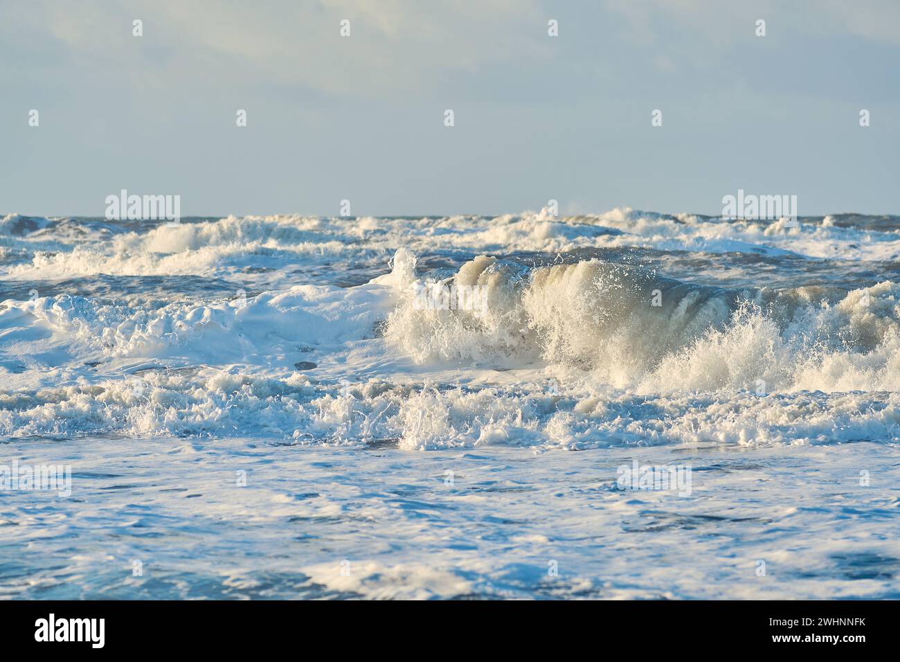 Large waves at Stormy north sea coast in denmark Stock Photo - Alamy