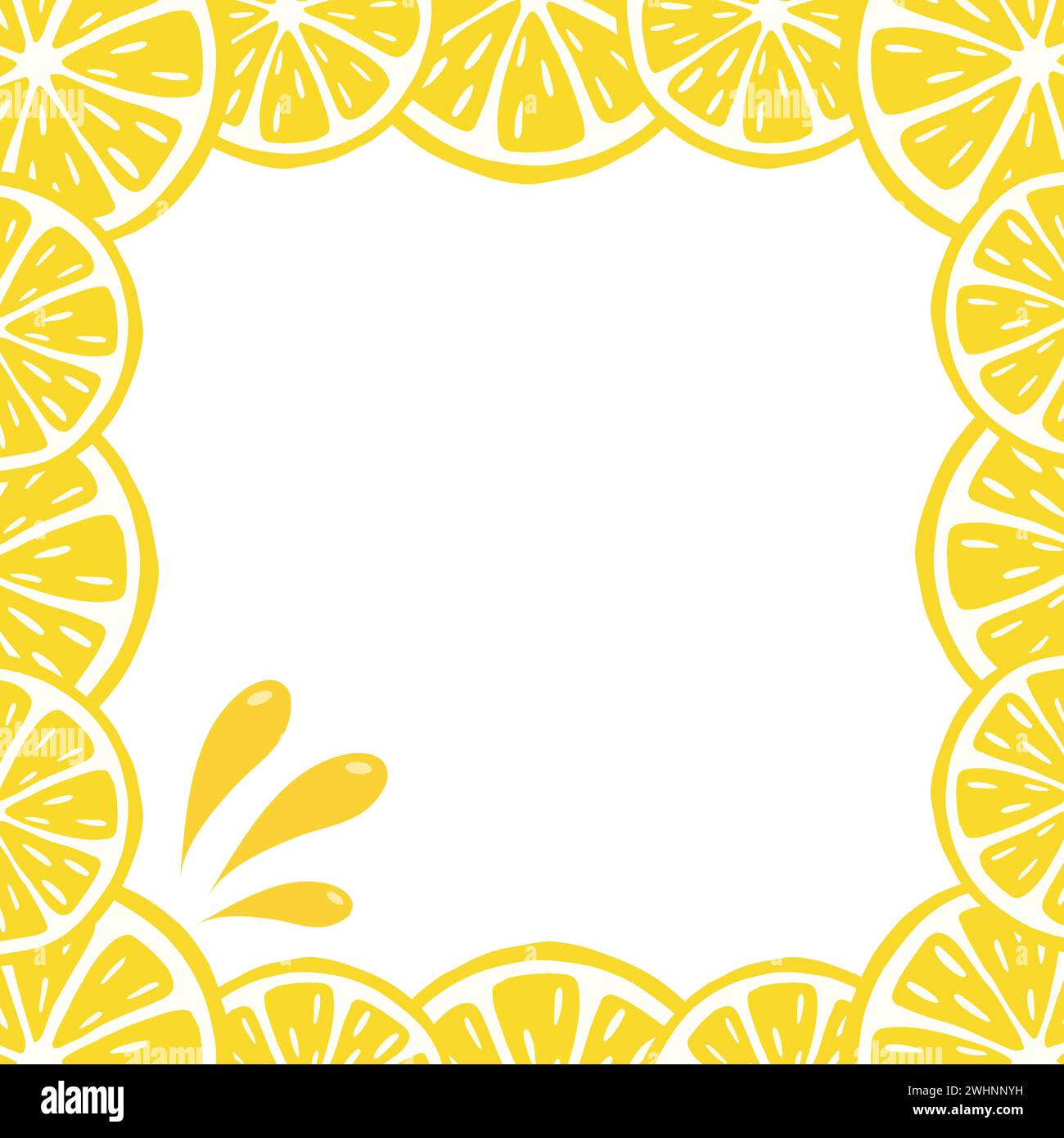 Border of lemon slices. Composition of citrus fruits. Vector illustration isolated on white ...