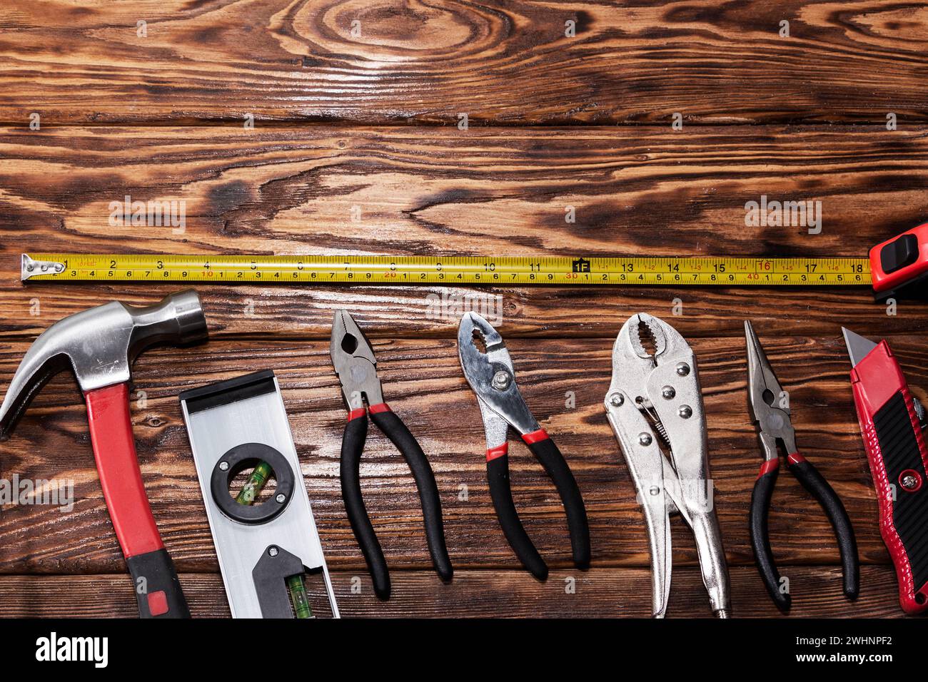 hand tools wrench tapline pliers level hammer nippers ruller on vintage ...