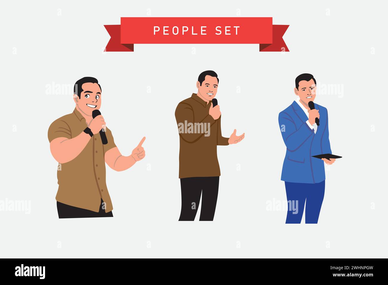 Master of Ceremony. Set of flat vector illustrations. Man with ...