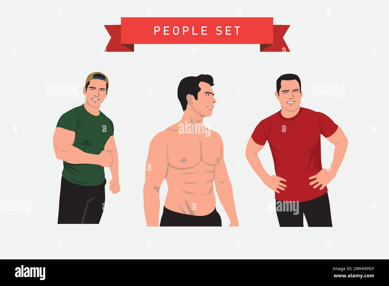 Men with different body types. Vector illustration in flat cartoon ...