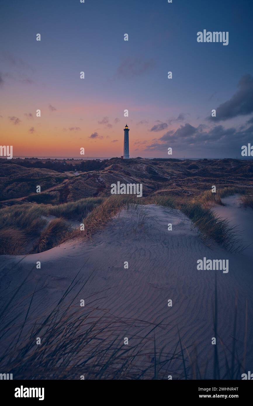 Lighthouse Lyngvig Fyr at the danish north sea coast Stock Photo - Alamy