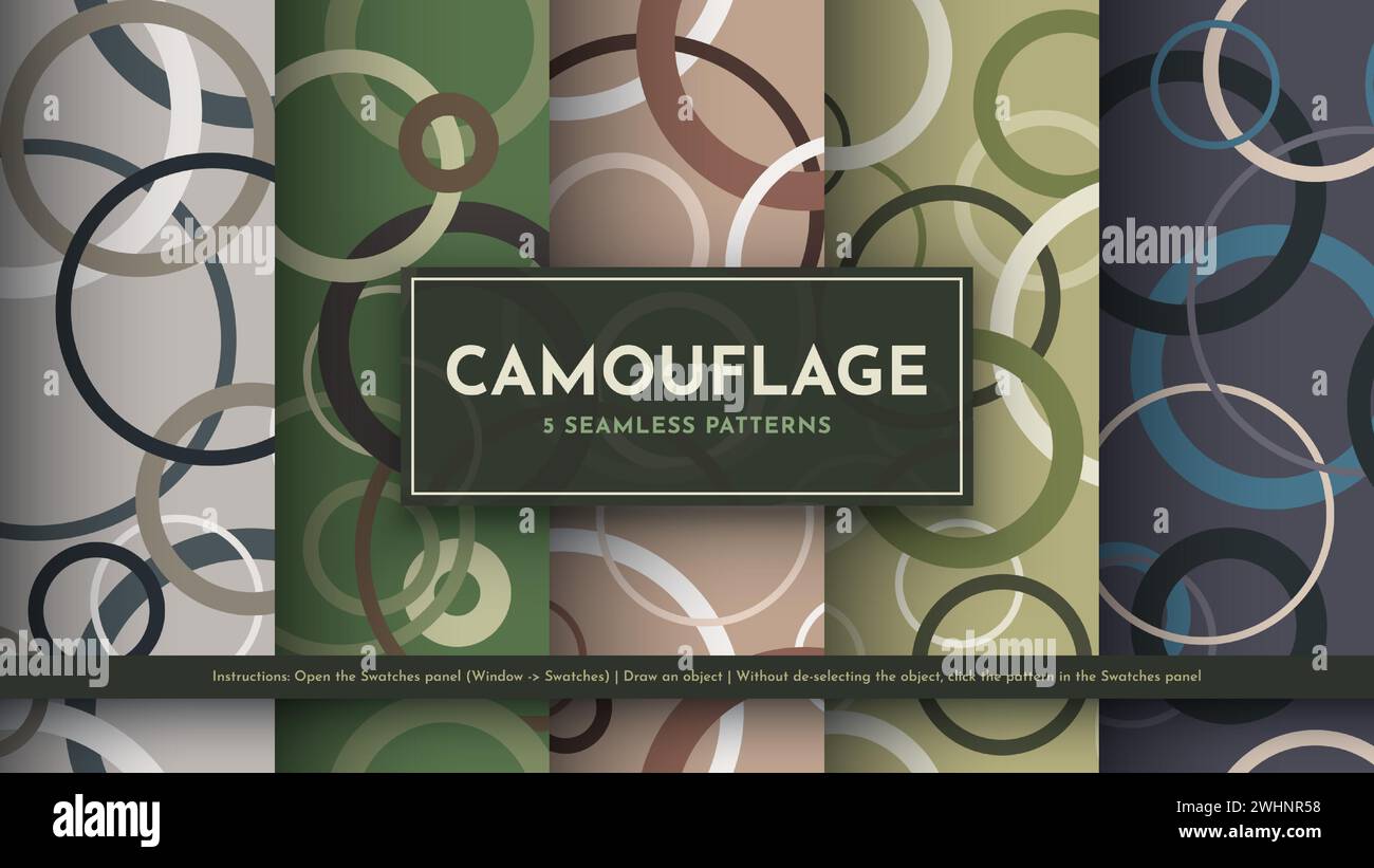 Set 5 Seamless Camouflage Patterns. War Illustration. Traditional ...