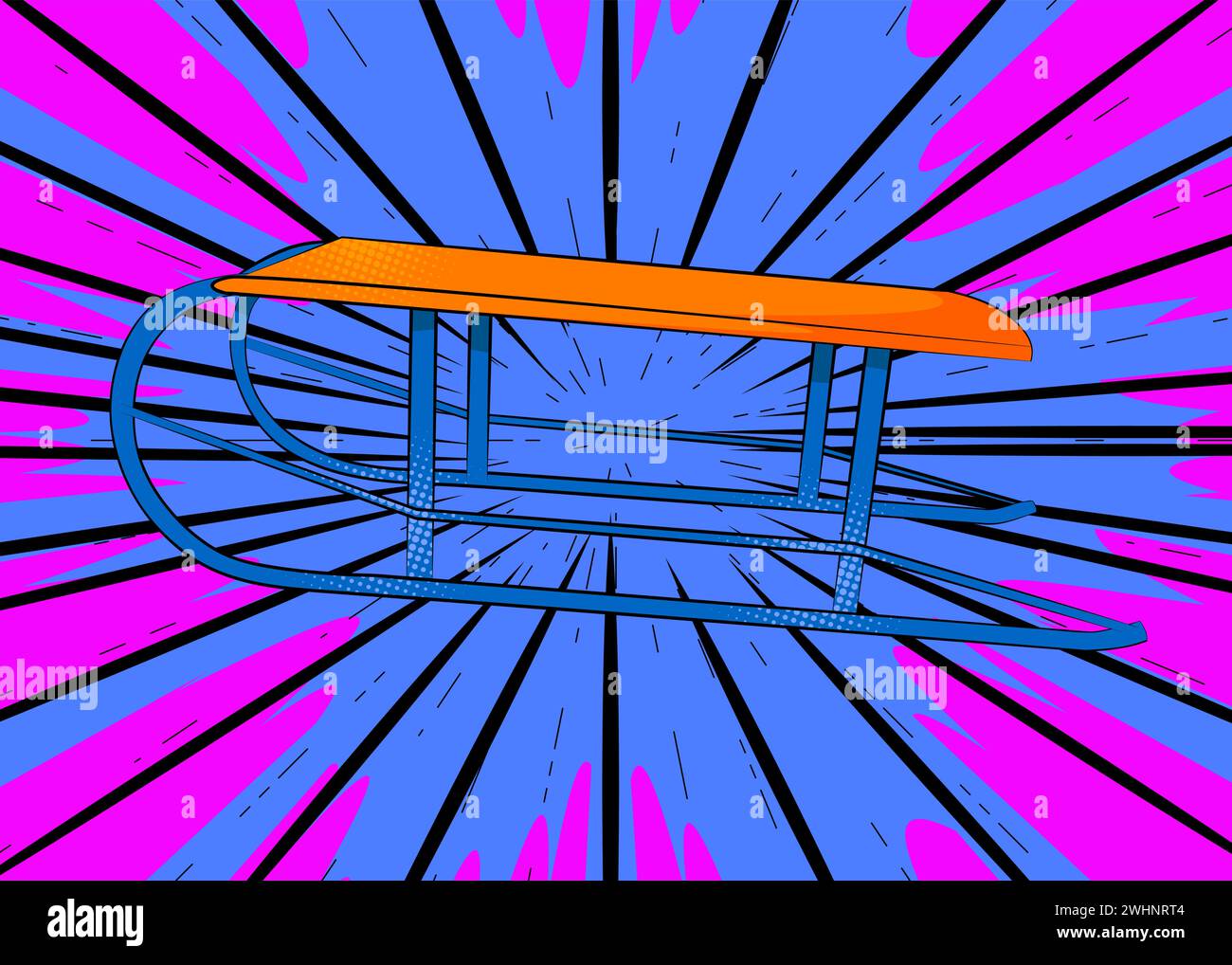 Cartoon Sled, comic book Toboggan. Retro vector comics pop art design ...