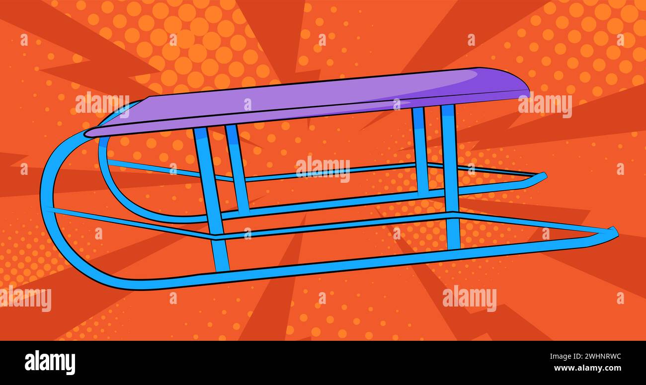 Cartoon Sled, comic book Toboggan. Retro vector comics pop art design ...