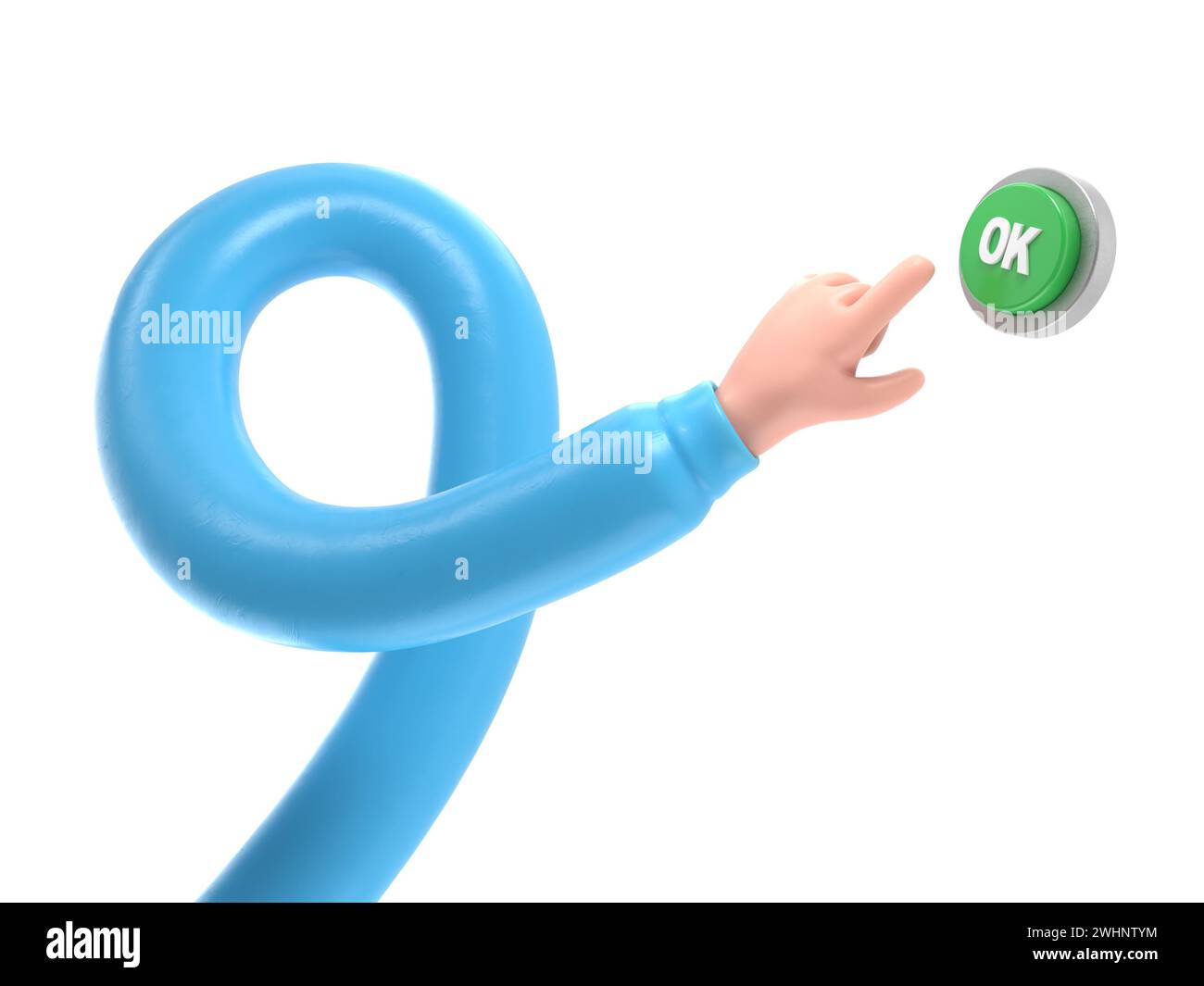 Cartoon Gesture Icon Mockup.The green ok button hand presses pop art ...