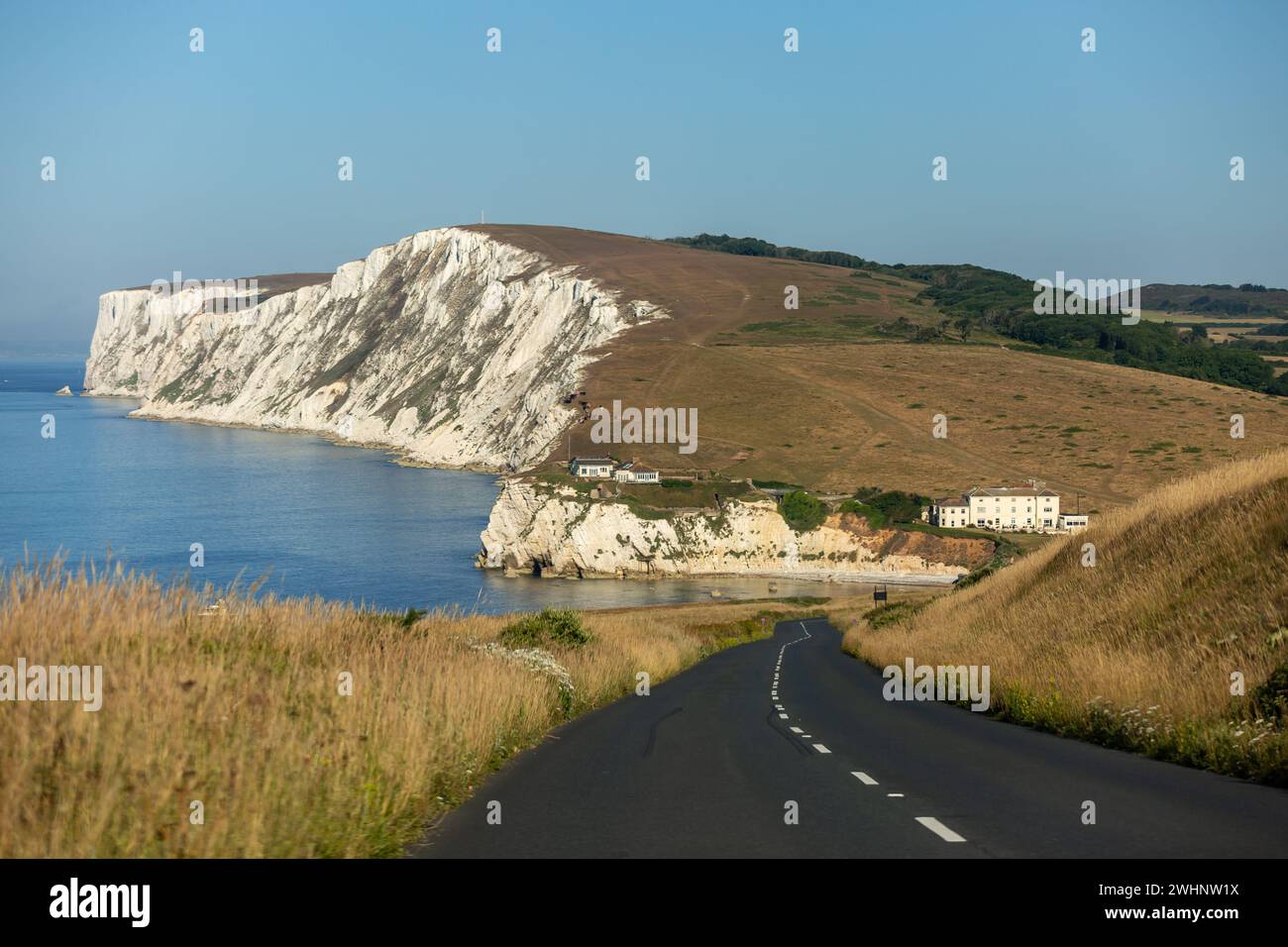 A view along the Military Road on the Isle of Wight with the cliffs at ...
