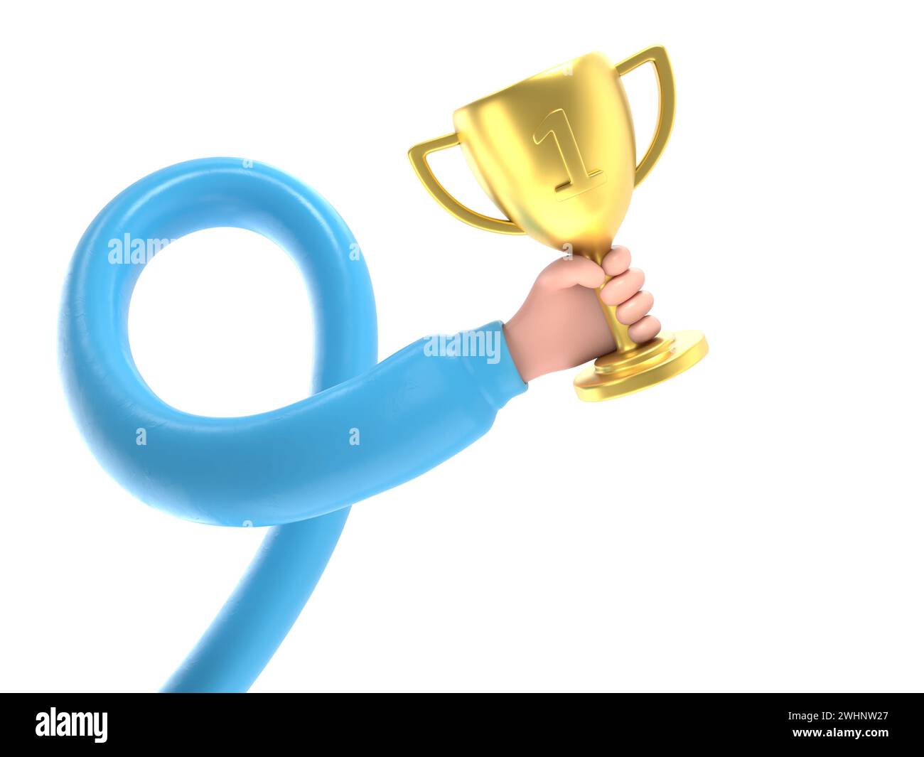 Cartoon Gesture Icon Mockup.Golden trophy awards hold in hand winner ...