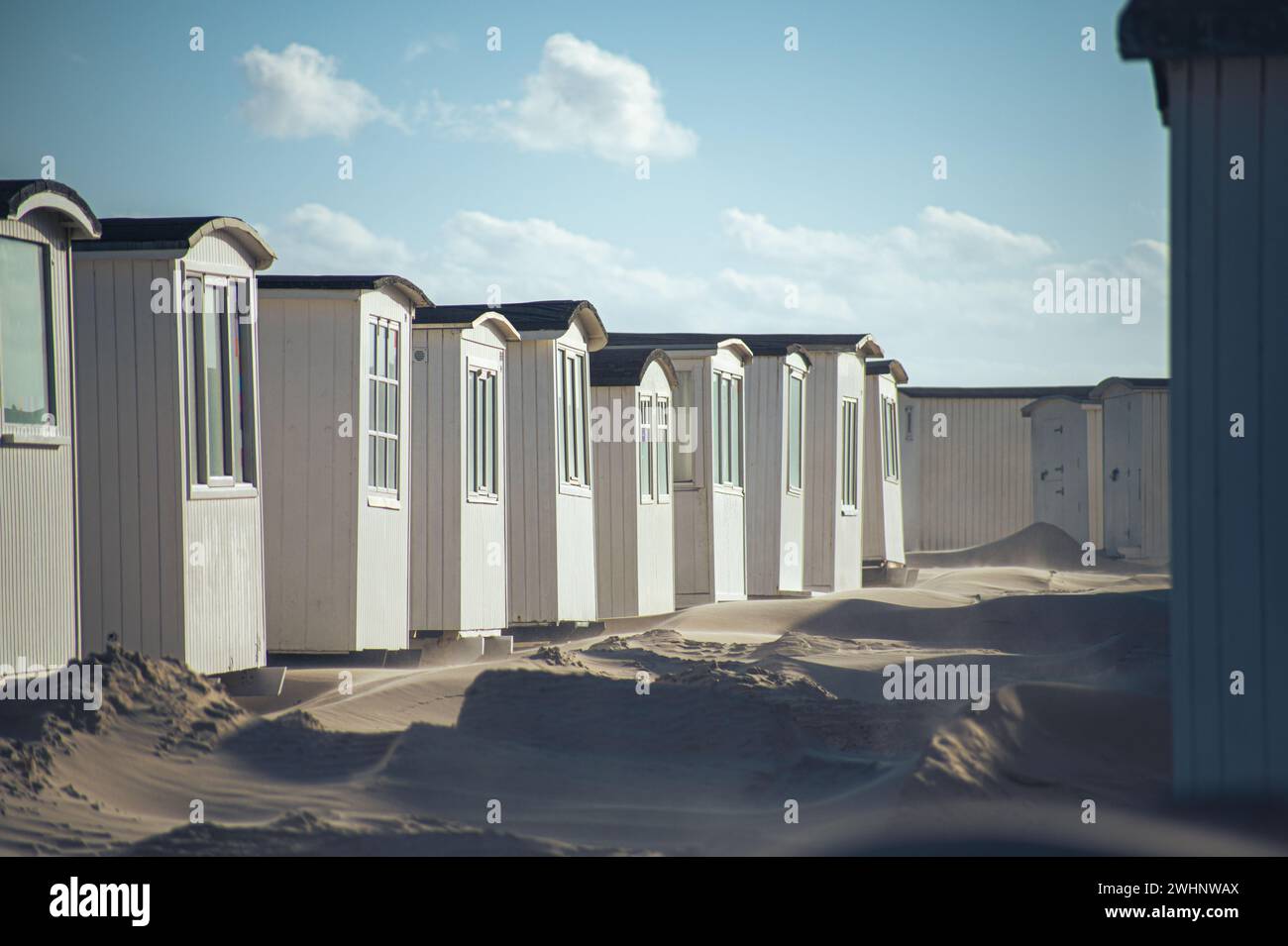White huts at the beach of Lokken in Denmark Stock Photo - Alamy