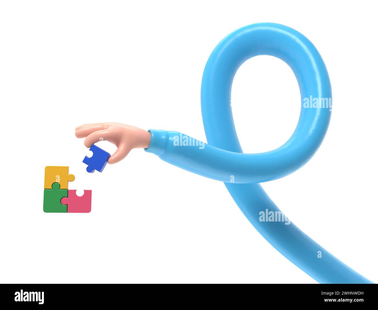 Cartoon Gesture Icon Mockup.Business teamwork with white puzzle of four ...