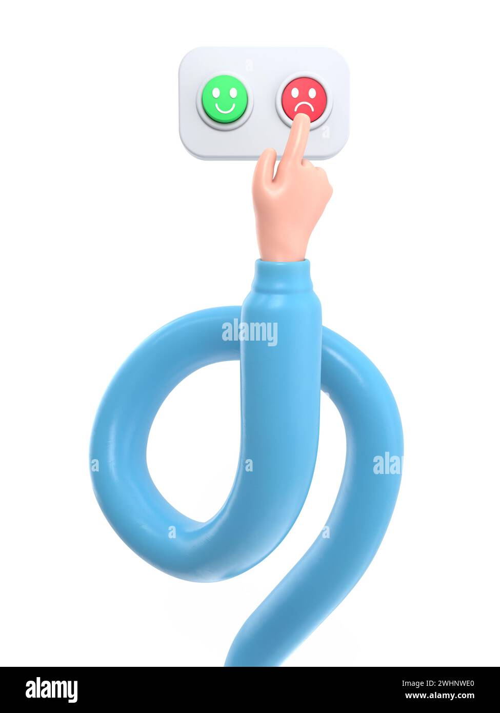 Disappointed customer cartoon hand presses the red button. Business or ...