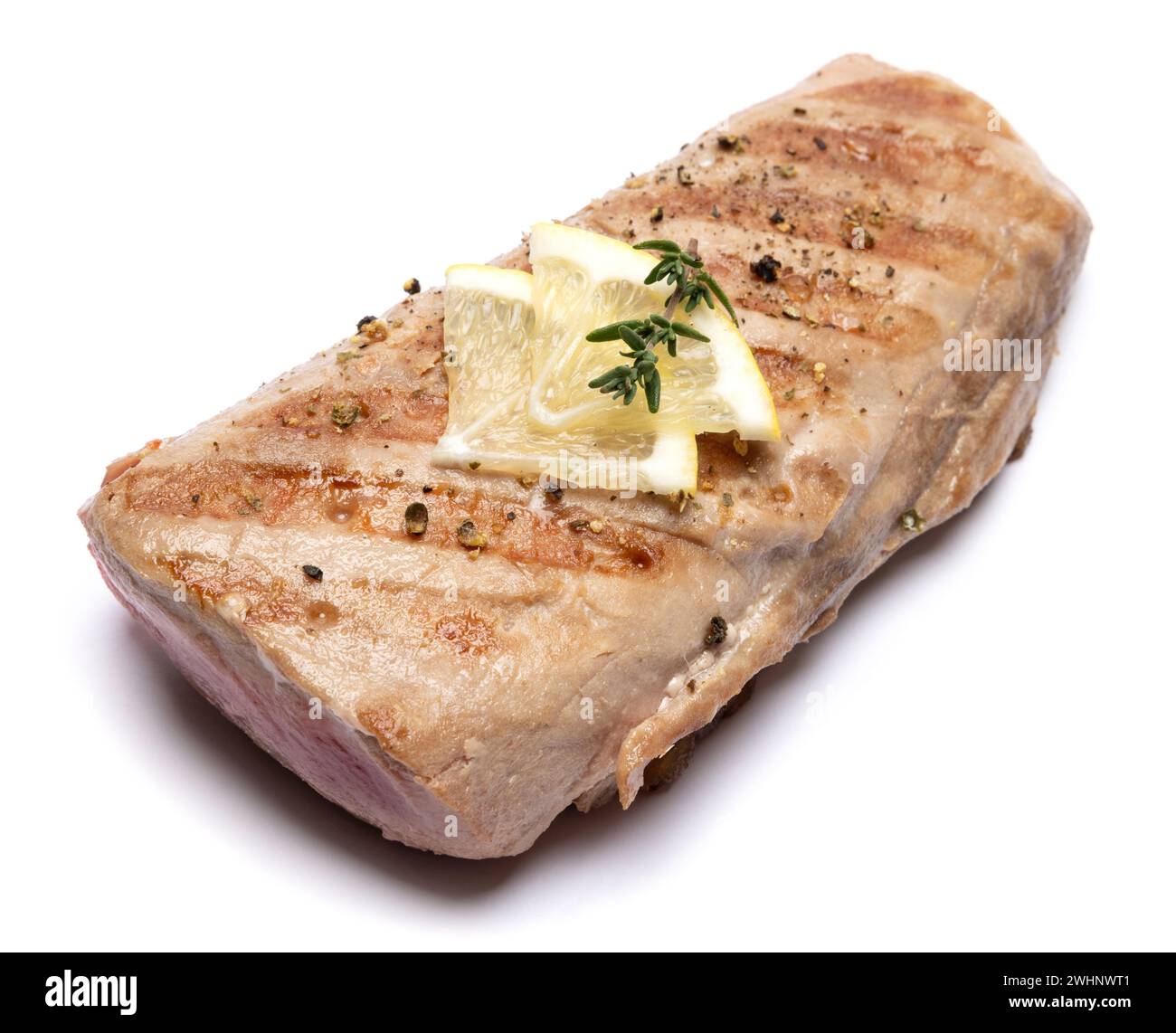 grilled cooked piece of tuna fillet isolated on white background Stock ...
