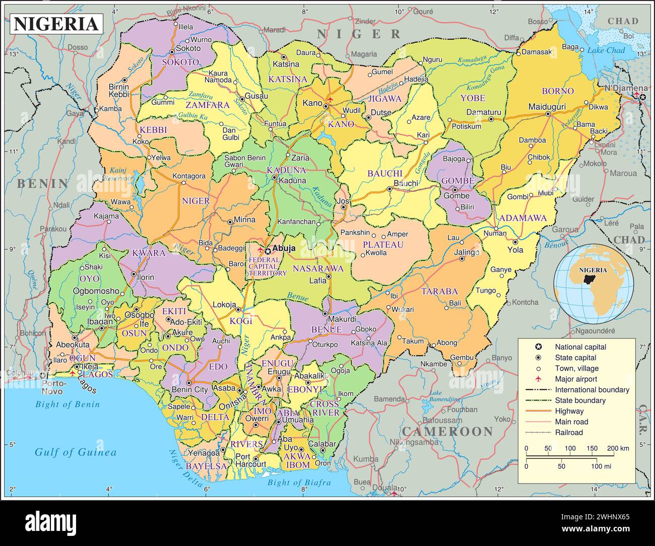 Vector political Map of Nigeria Stock Vector Image & Art - Alamy