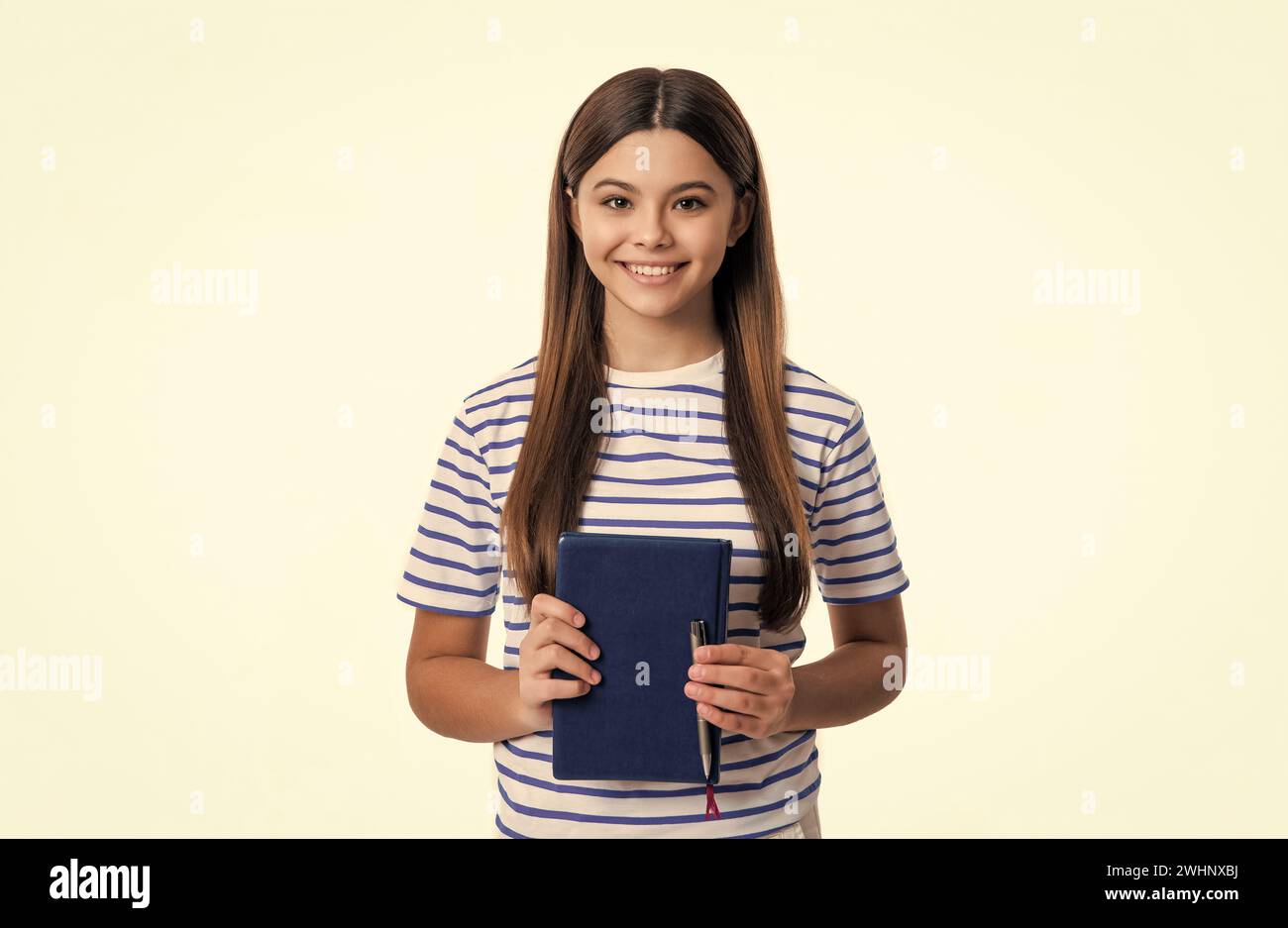 happy teen girl with school diary isolated on white background. teen ...