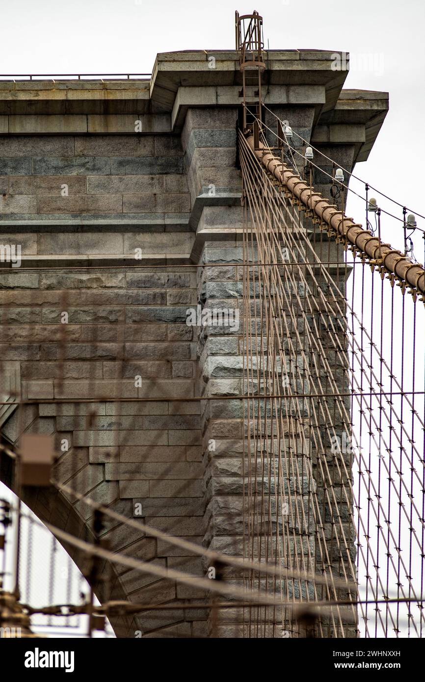 Upper right side of the Brooklyn Bridge linking the boroughs of ...