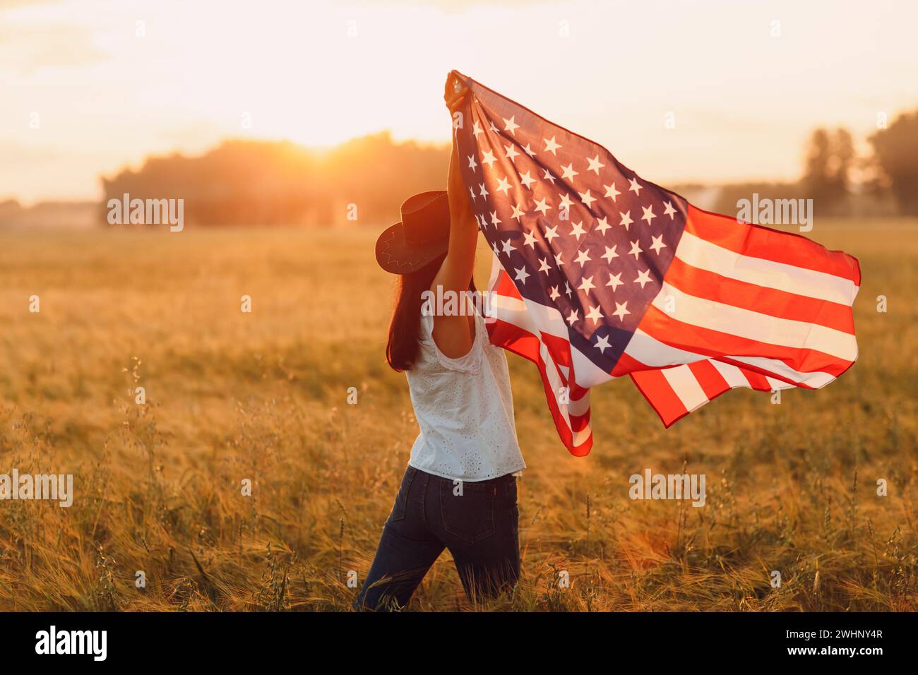 Patriotic Independence day 4th of July Woman farmer in the agricultural ...