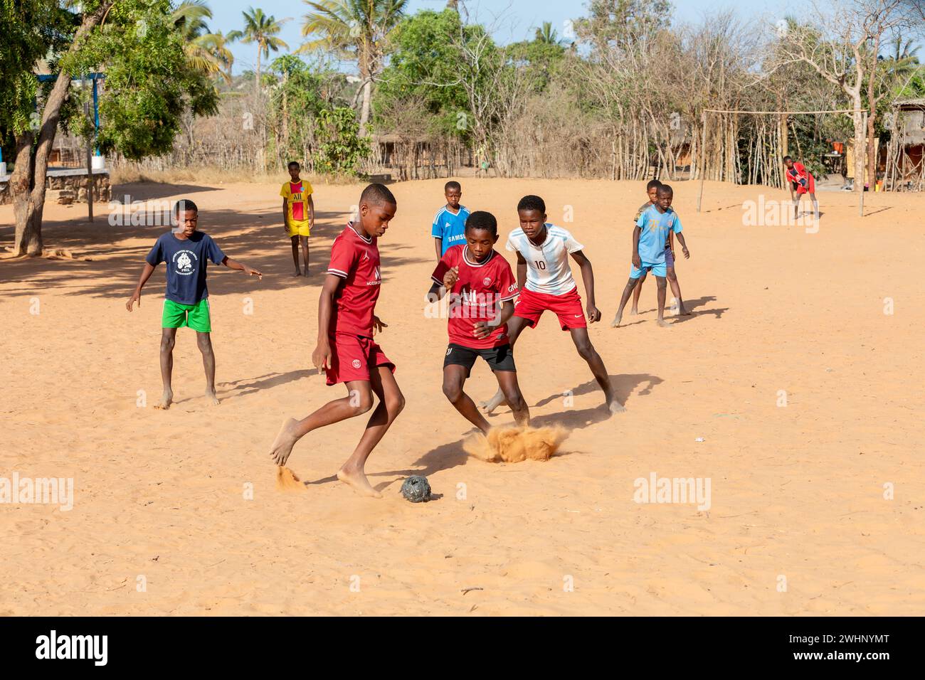 Children from Kivalo village playing soccer with a handmade textile ...