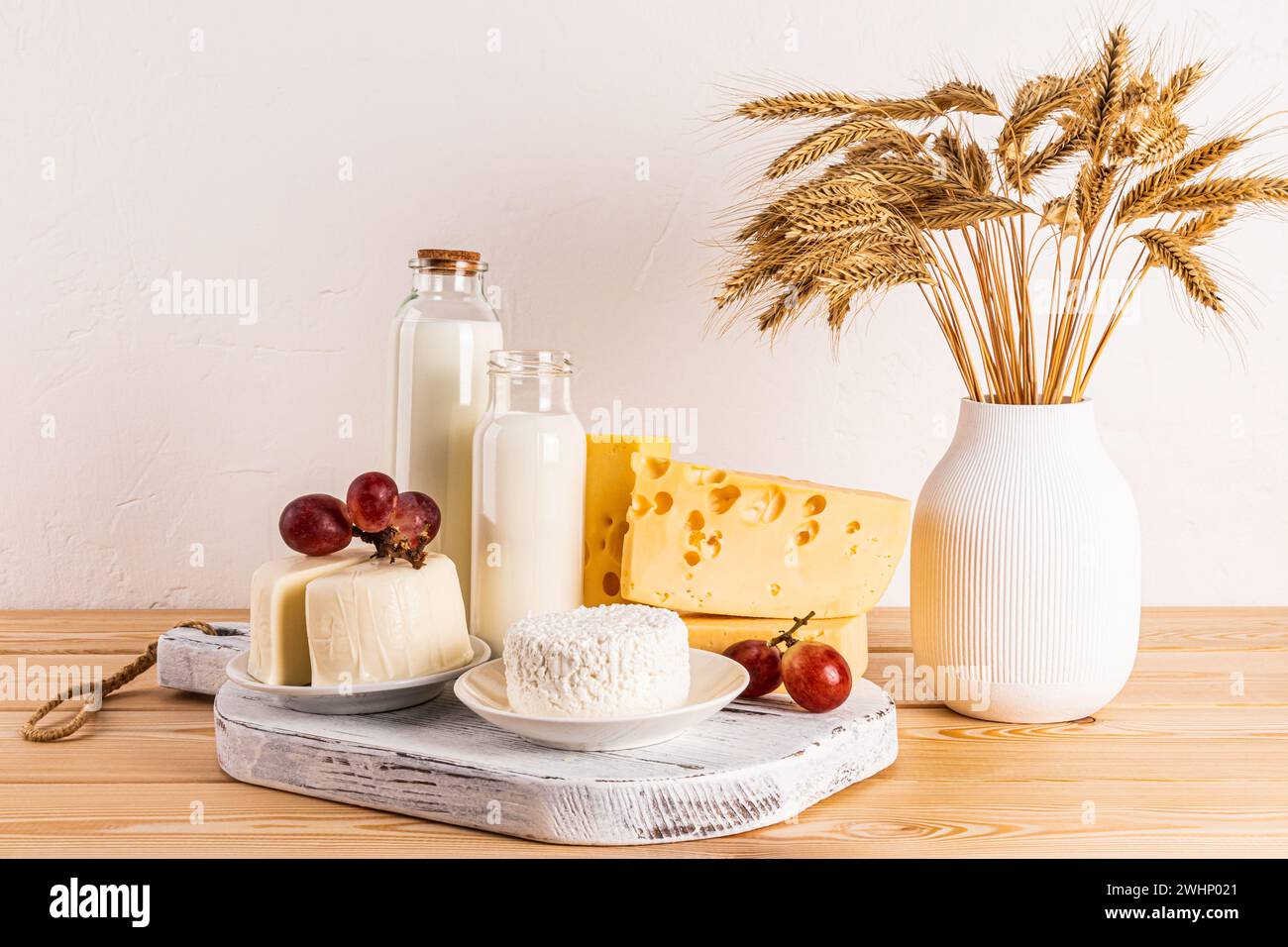 festive still life for the Jewish holiday of Shavuot. Several types of ...