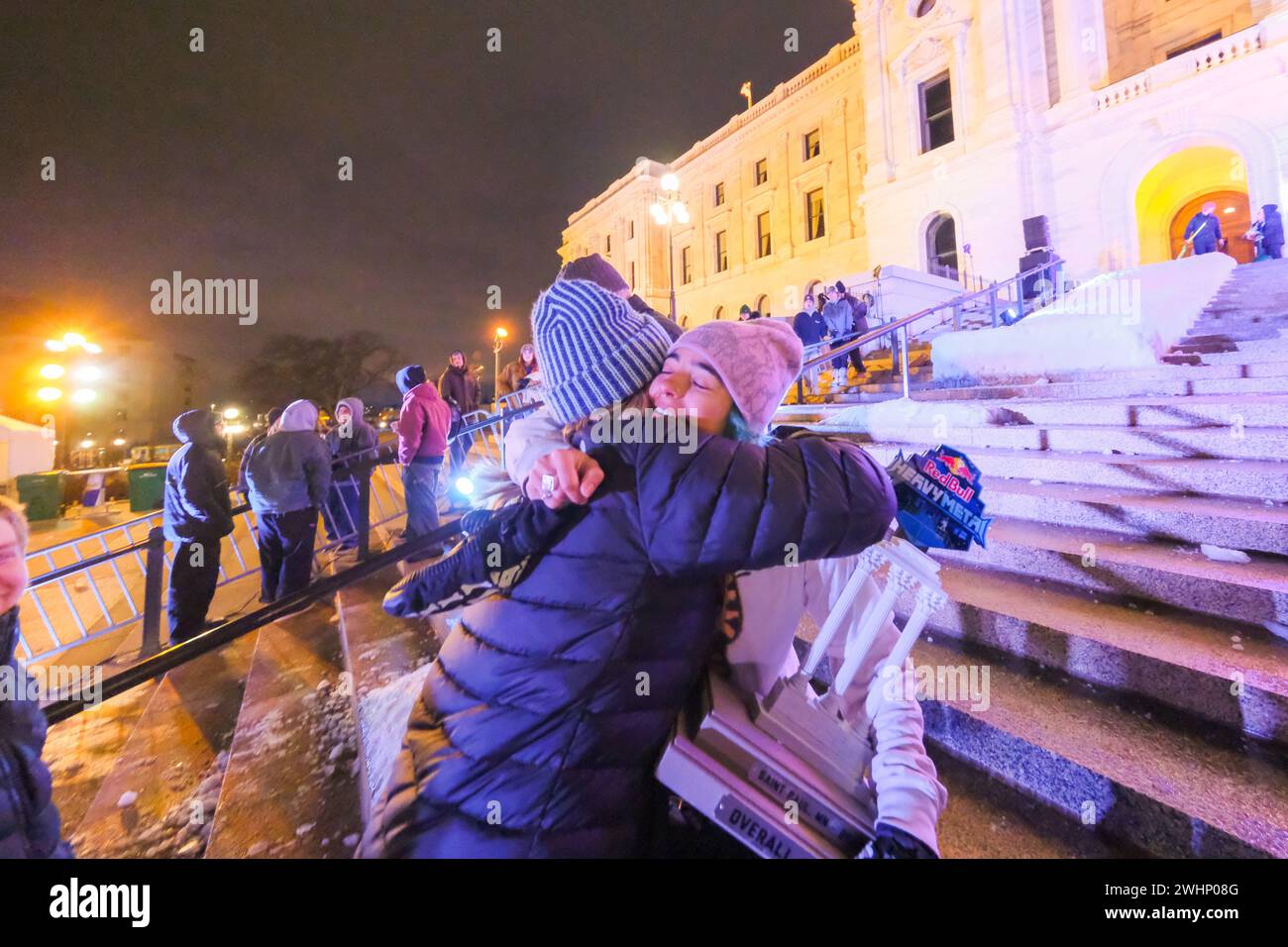 Minneapolis, Minnesota, USA. 10th Feb, 2024. EGAN WINT (USA) hugs a ...