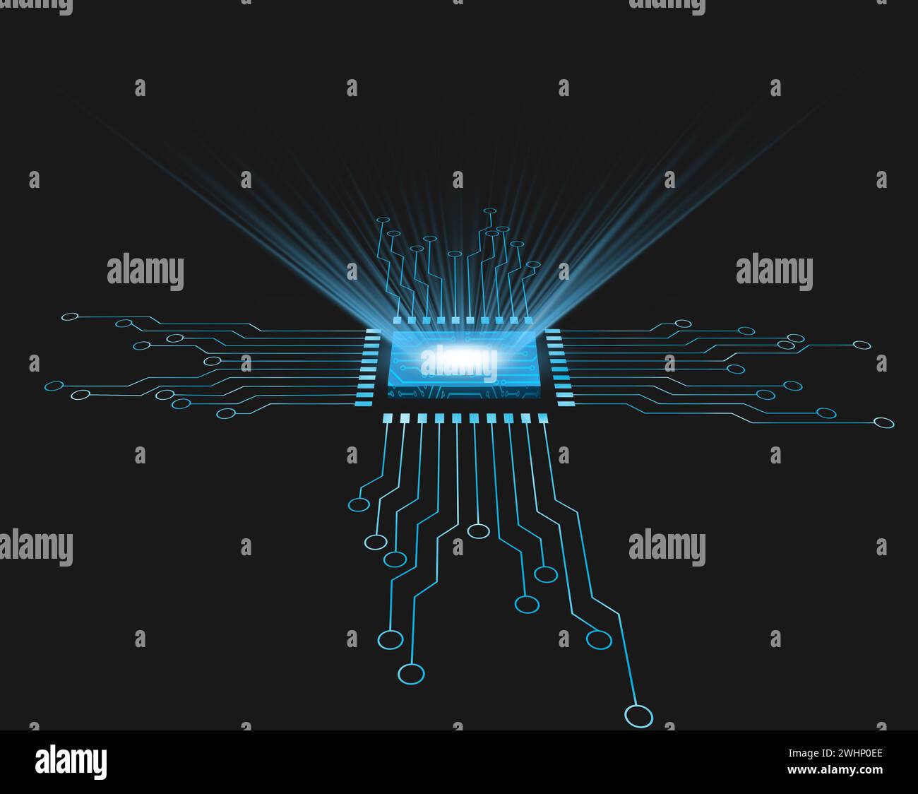 microchip with circuit line blue with light spot futuristic design ...