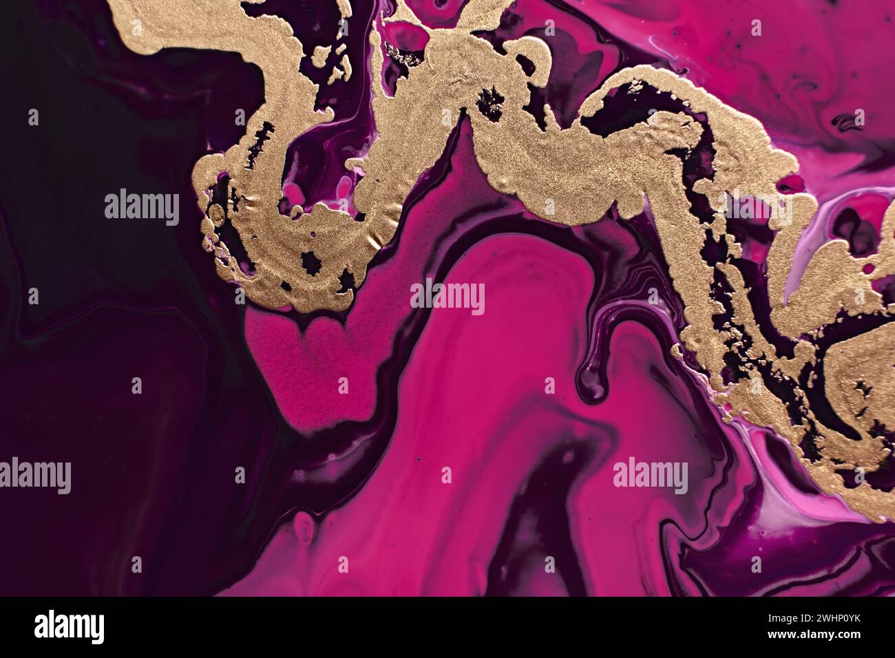 Metallic gold abstraction on purple waves. Fluid Art. Marble effect ...