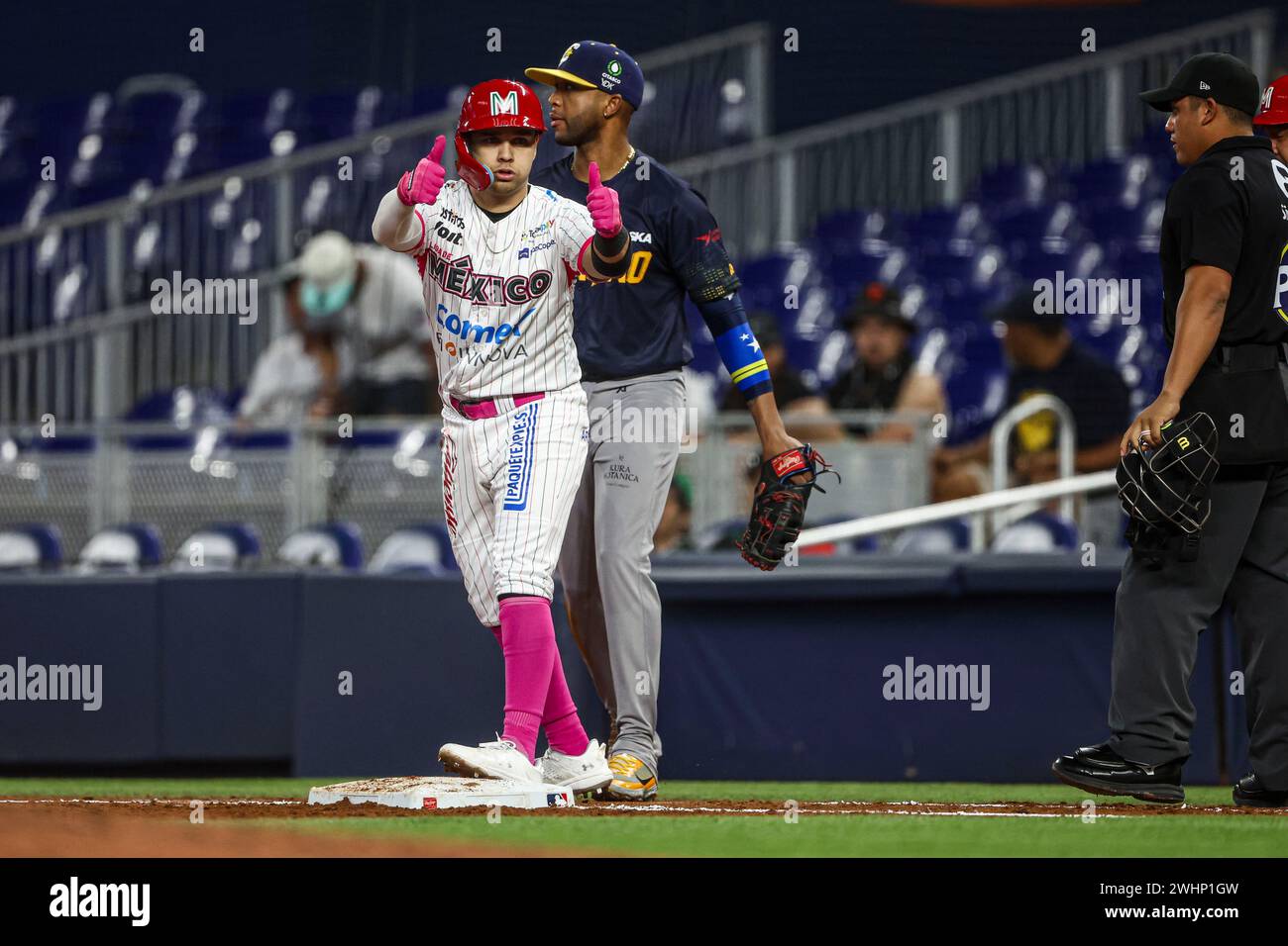MIAMI, FLORIDA - FEBRUARY 1: Irving Lopez of Naranjeros of Mexico ...