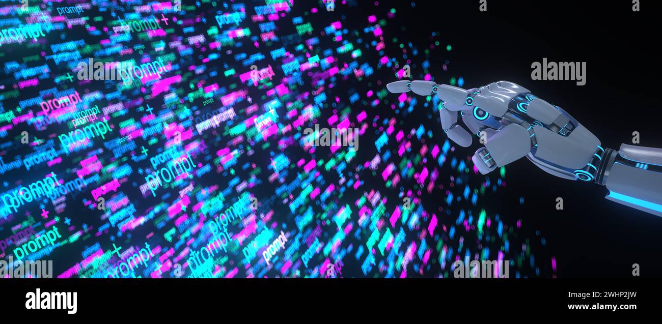 Humanoid Robot Hand Click Prompts Stock Photo - Alamy