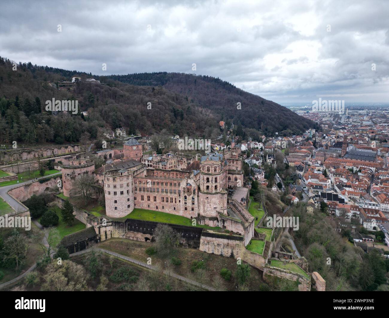 Aerial view of the Heidelberg castle taken by a drone Stock Photo - Alamy