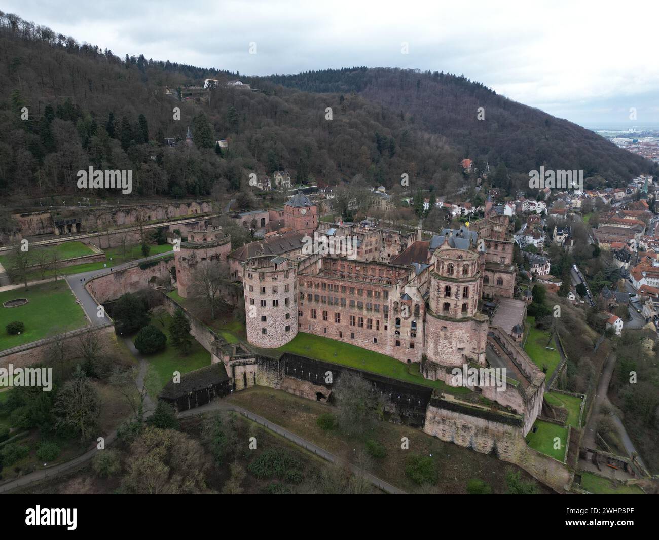 Aerial view of the Heidelberg castle taken by a drone Stock Photo - Alamy