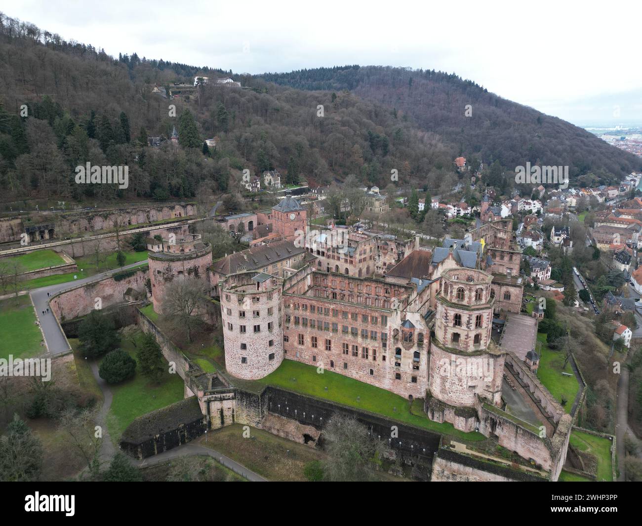 Aerial view of the Heidelberg castle taken by a drone Stock Photo - Alamy