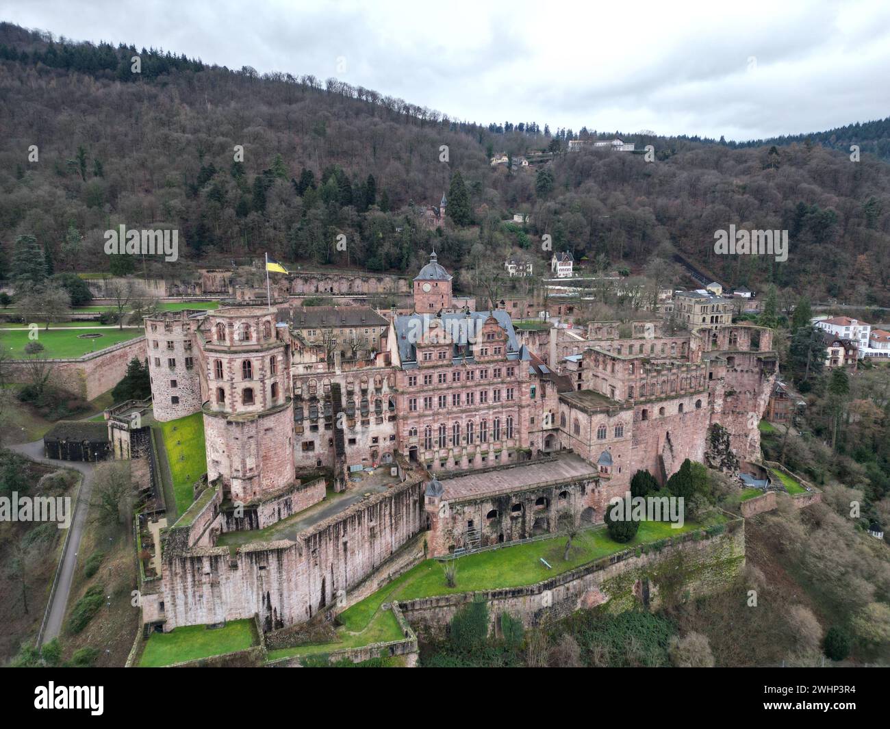 Aerial view of the Heidelberg castle taken by a drone Stock Photo - Alamy