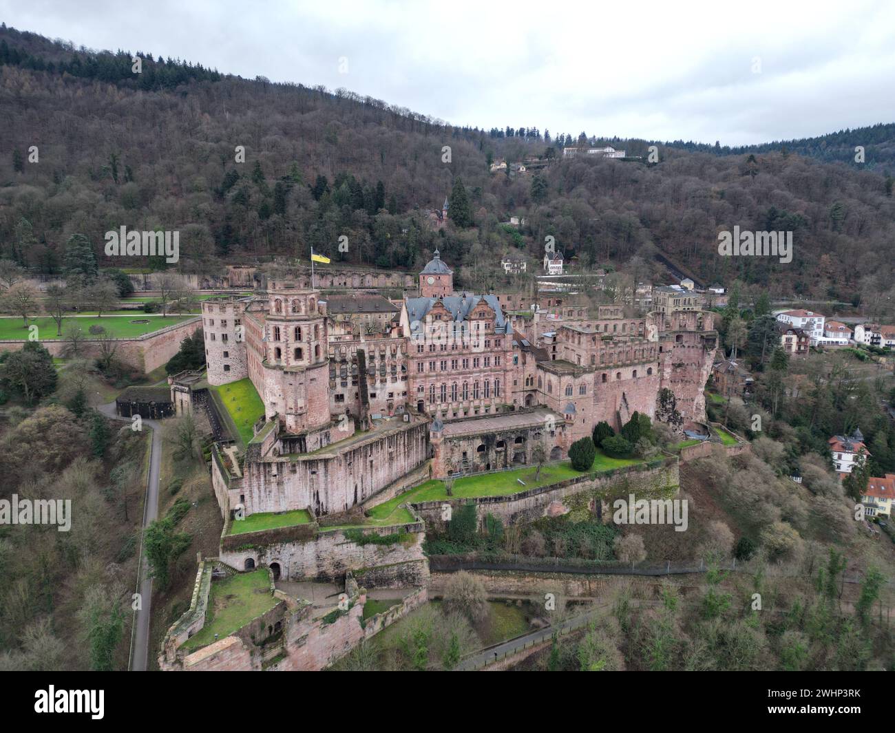 Aerial view of the Heidelberg castle taken by a drone Stock Photo - Alamy