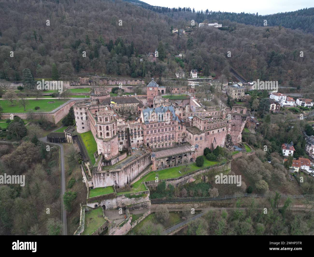 Aerial view of the Heidelberg castle taken by a drone Stock Photo - Alamy