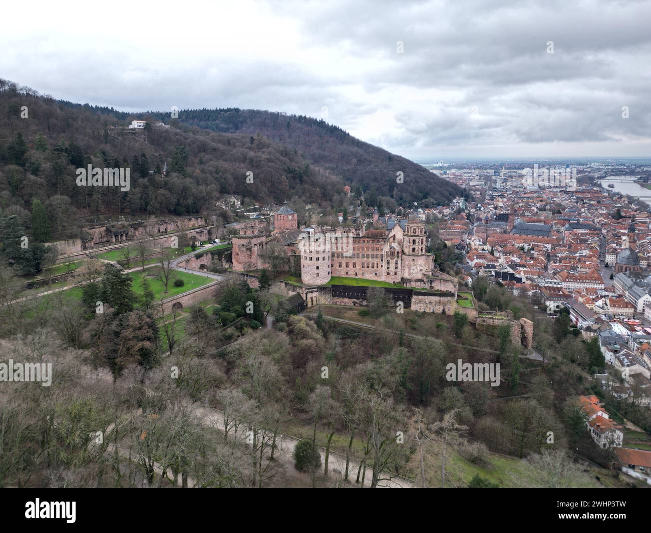 Aerial view of the Heidelberg castle taken by a drone Stock Photo - Alamy