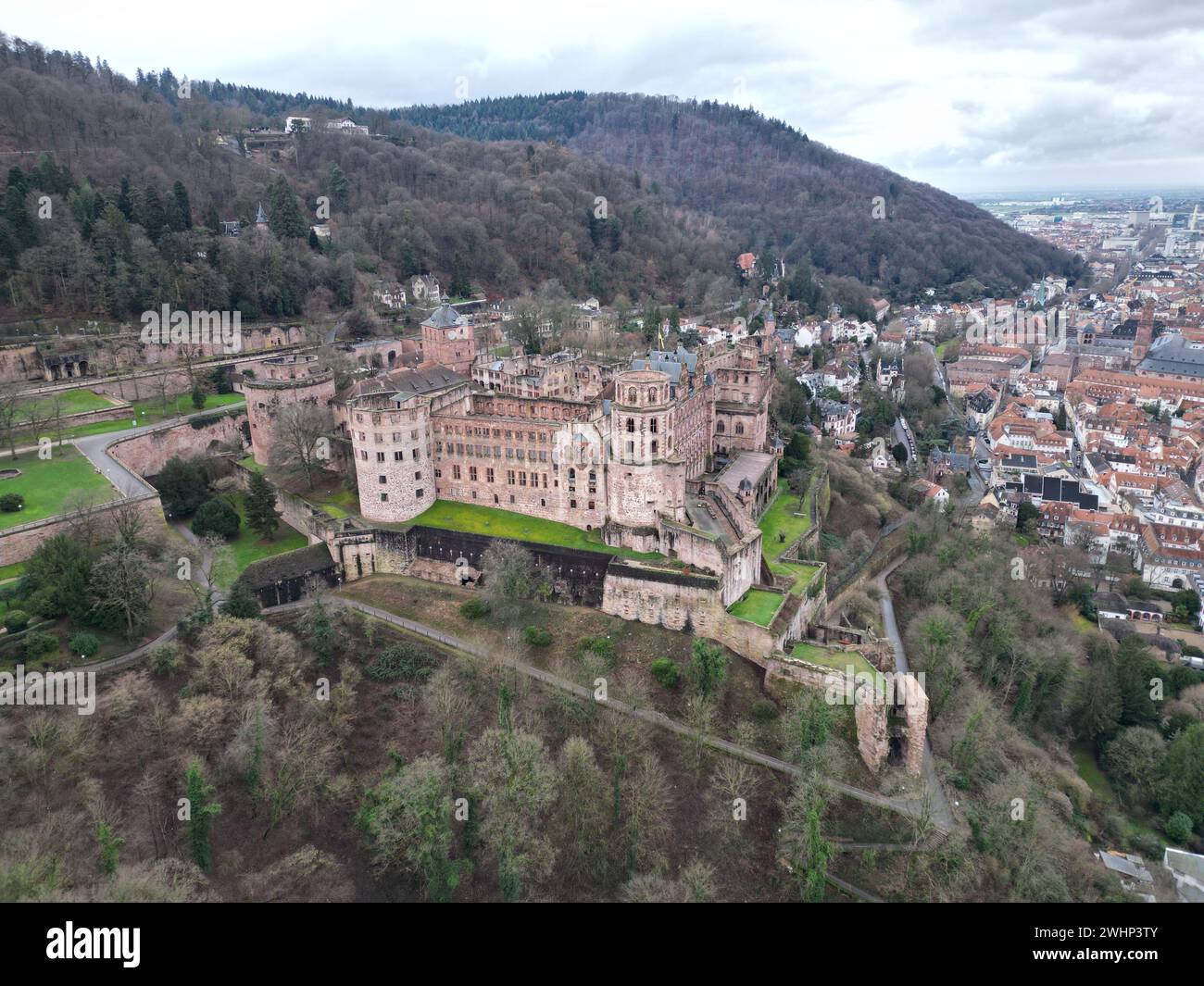 Aerial view of the Heidelberg castle taken by a drone Stock Photo - Alamy