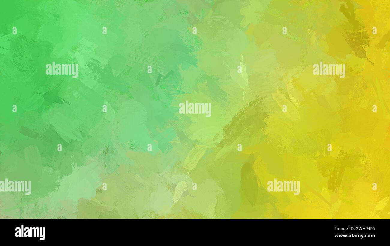 Abstract green and yellow oil painting background with brush strokes ...