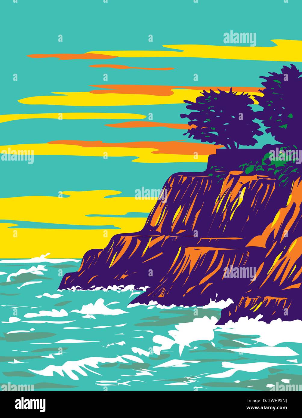 Pleasure Point Beach in Santa Cruz County California WPA Poster Art ...