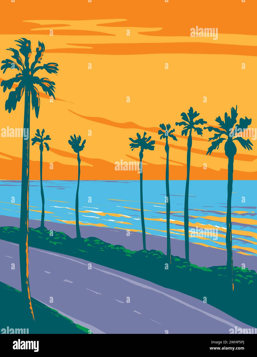 Tamarack Surf Beach in Carlsbad State Beach California WPA Poster Art ...