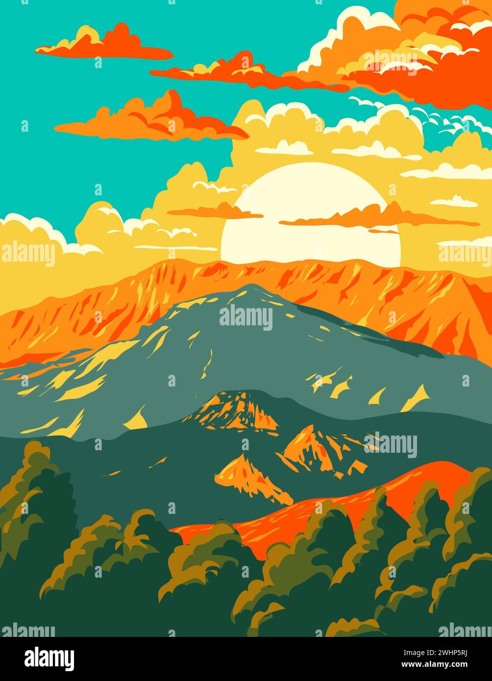 Mount Parnassus in Parnassos National Woodland Park Greece WPA Art Deco ...