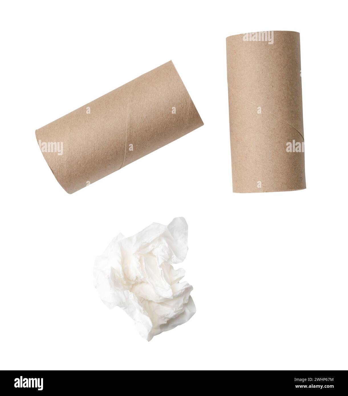 Top view set of single screwed or crumpled tissue paper or napkin with ...