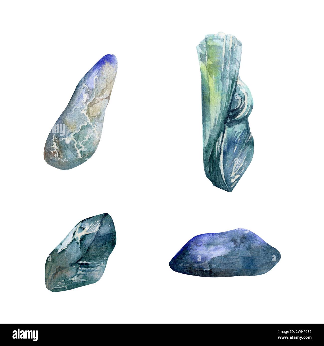 Hand drawn watercolor illustration precious semiprecious jewel gem ...