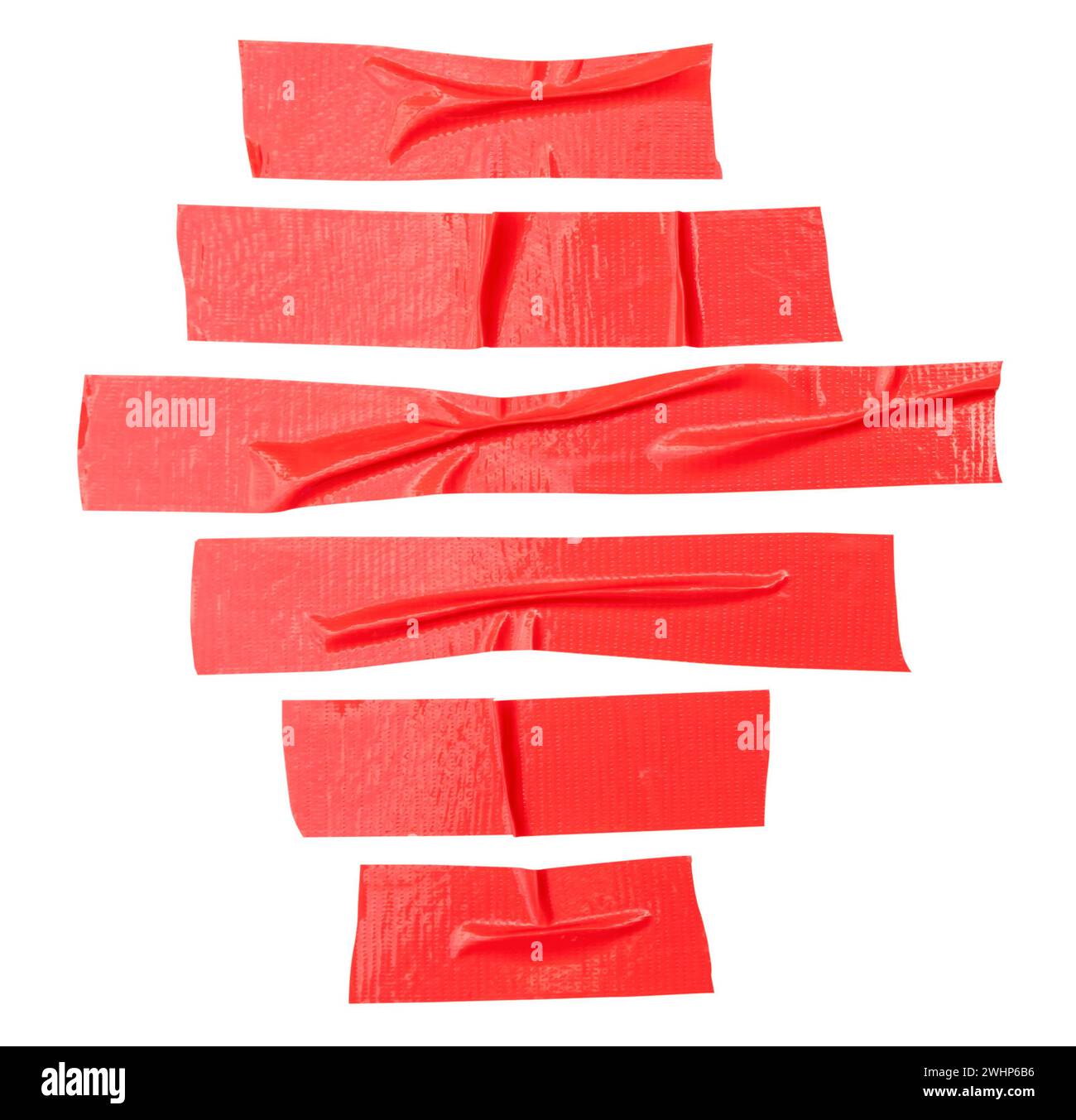 Top view set of red scotch tape or adhesive vinyl tape in stripes is ...