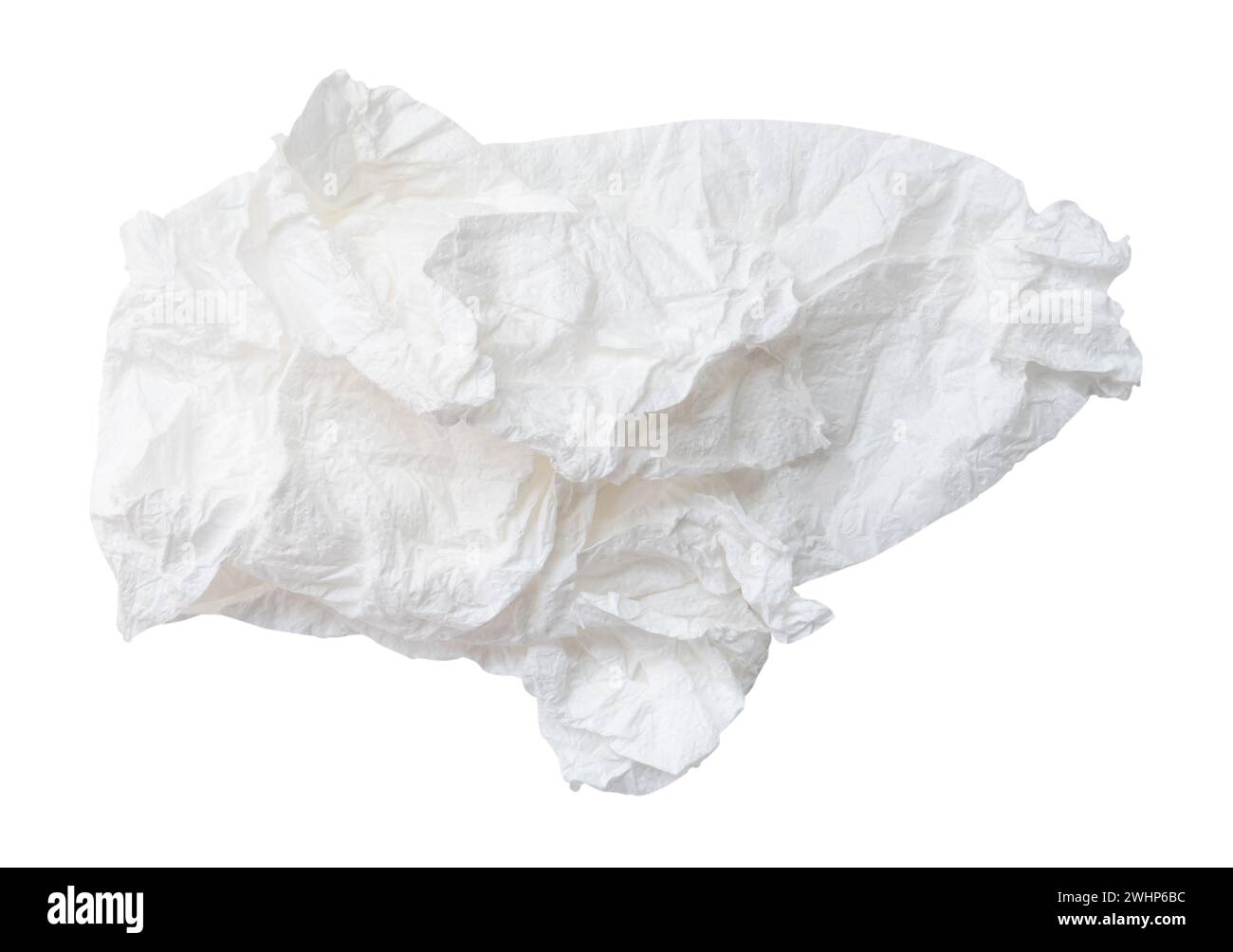 Top view of screwed or crumpled tissue paper or napkin in strange shape ...