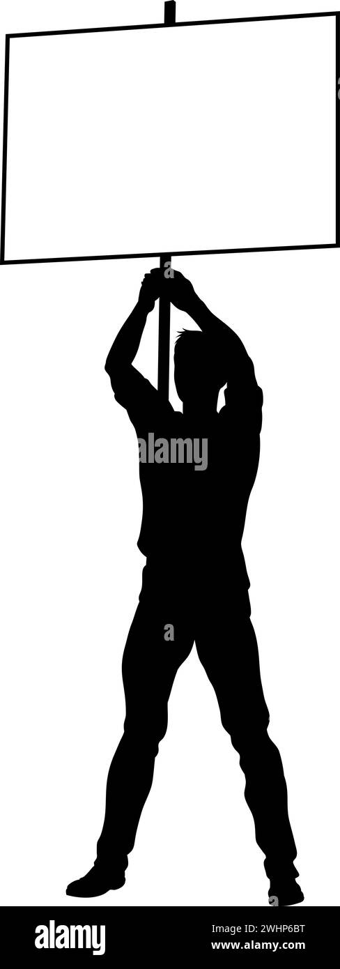 Protest Rally March Picket Sign Silhouette Person Stock Vector Image ...