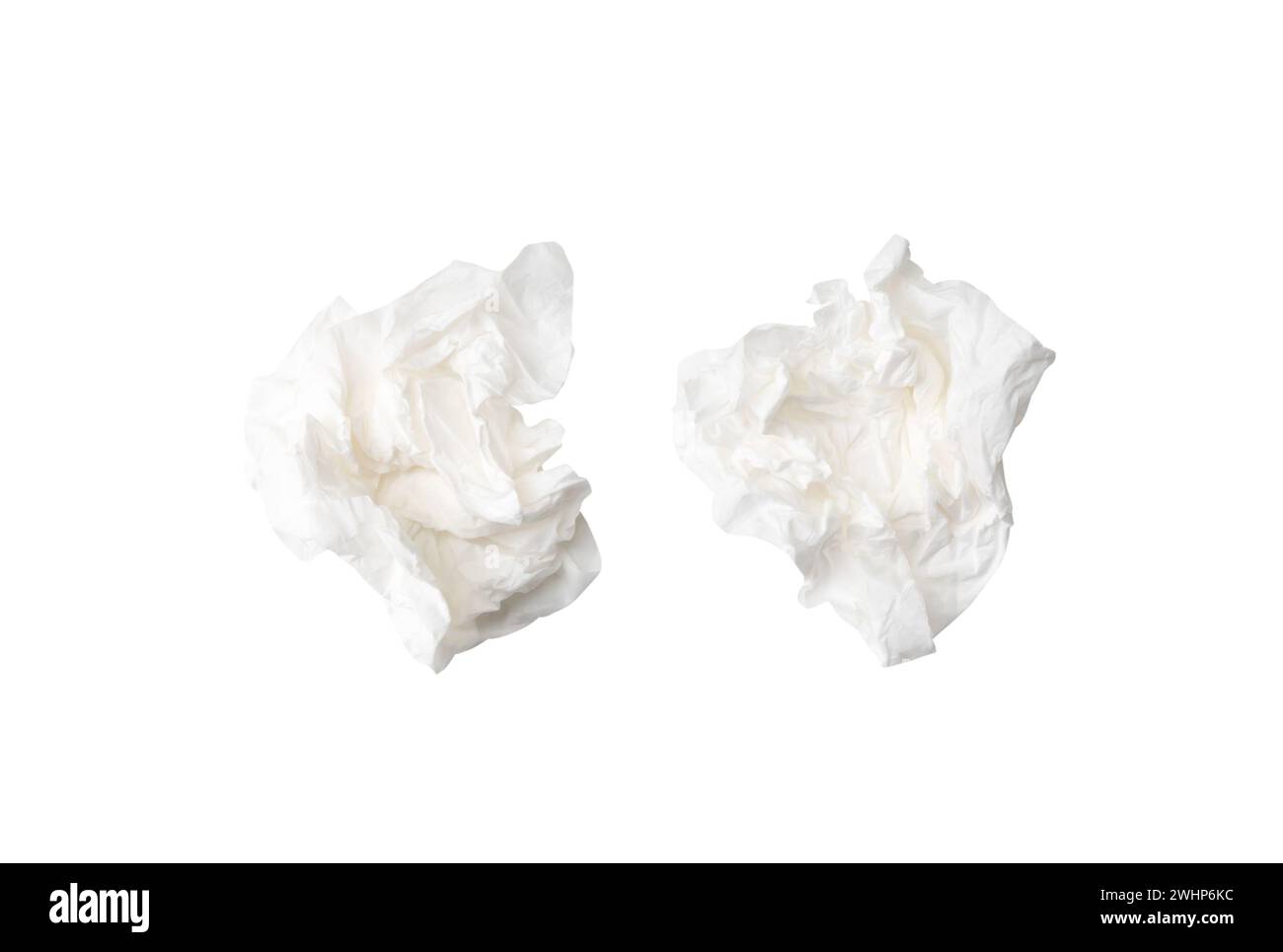 Top view set of screwed or crumpled tissue paper or napkin in strange ...