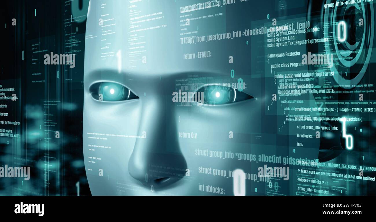 XAI 3d illustration Futuristic robot artificial intelligence huminoid AI programming coding ...