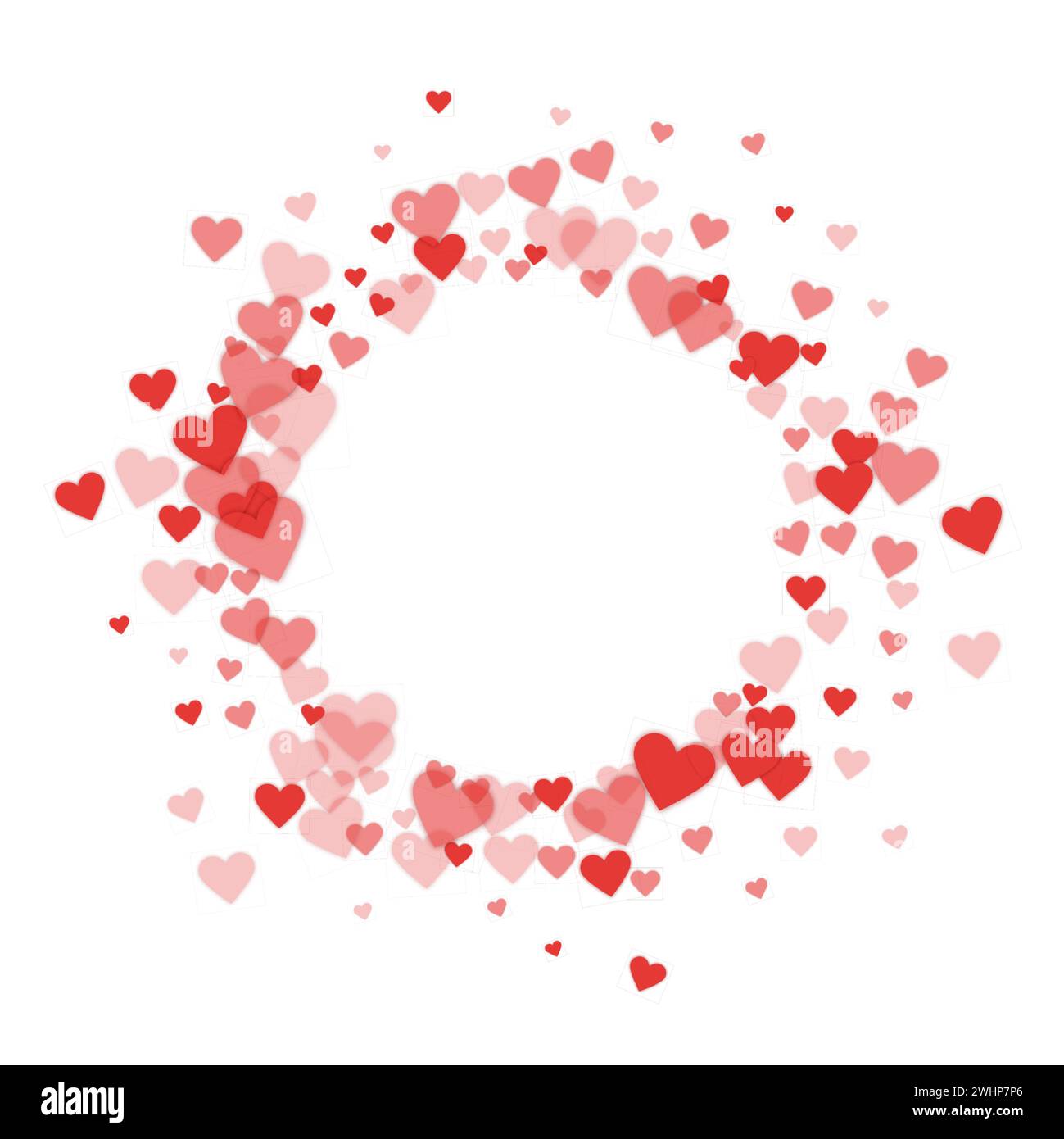 Heart confetti valentine overlay. Red hearts scattered on white ...
